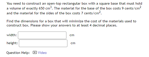 Solved You need to construct an open-top rectangular box | Chegg.com