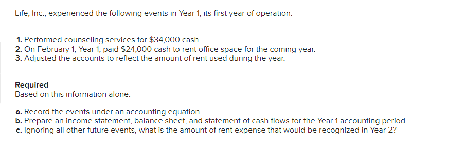 Solved Life, Inc., experienced the following events in Year | Chegg.com Solved Life, Inc., experienced the following events in Year | Chegg.com