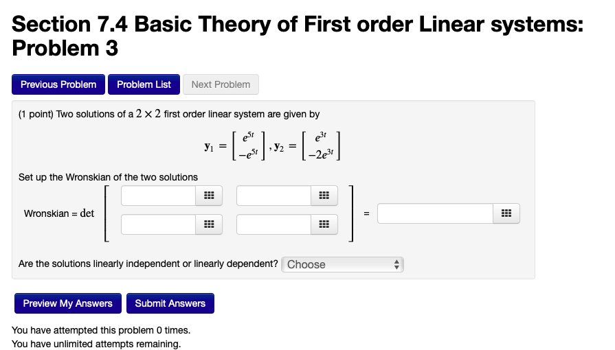 Solved Section 7.4 Basic Theory of First order Linear | Chegg.com