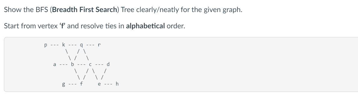 Solved Show the BFS (Breadth First Search) Tree | Chegg.com