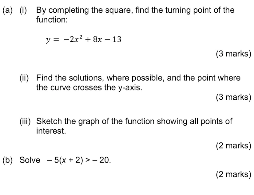Solved (a) (i) By completing the square, find the turning | Chegg.com