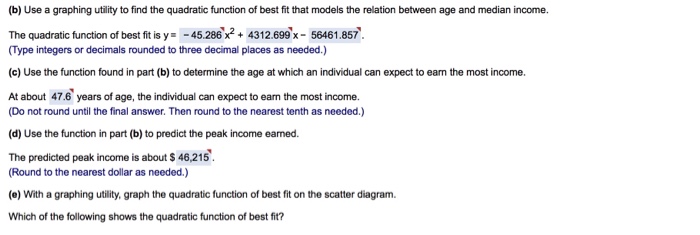 Solved (b) Use a graphing utility to find the quadratic | Chegg.com