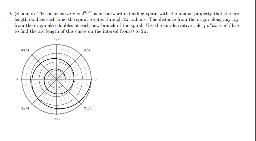 Solved 9. (8 points) The polar curve r=2θ/2π is an outward | Chegg.com