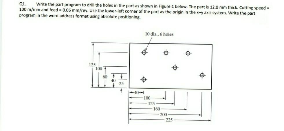 Solved Q1. Write the part program to drill the holes in the | Chegg.com