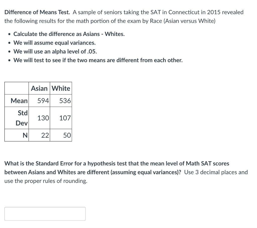 Solved Difference of Means Test. A sample of seniors taking | Chegg.com