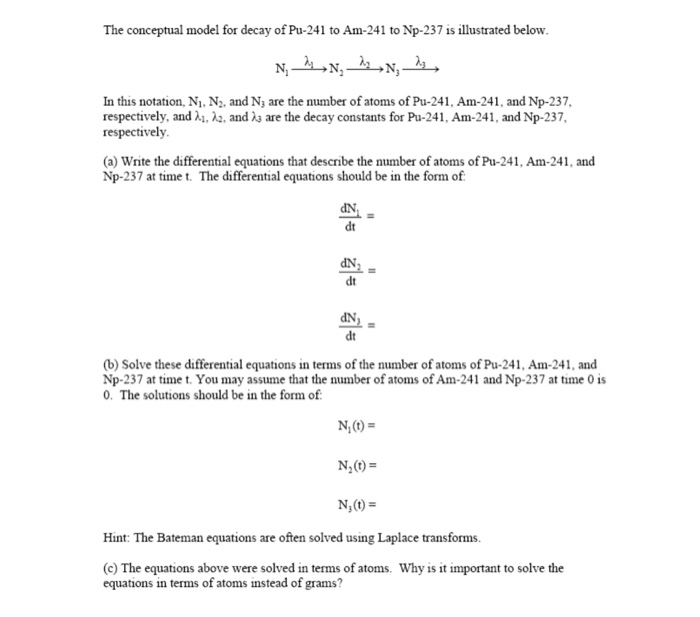 Solved The conceptual model for decay of Pu-241 to Am-241 to | Chegg.com