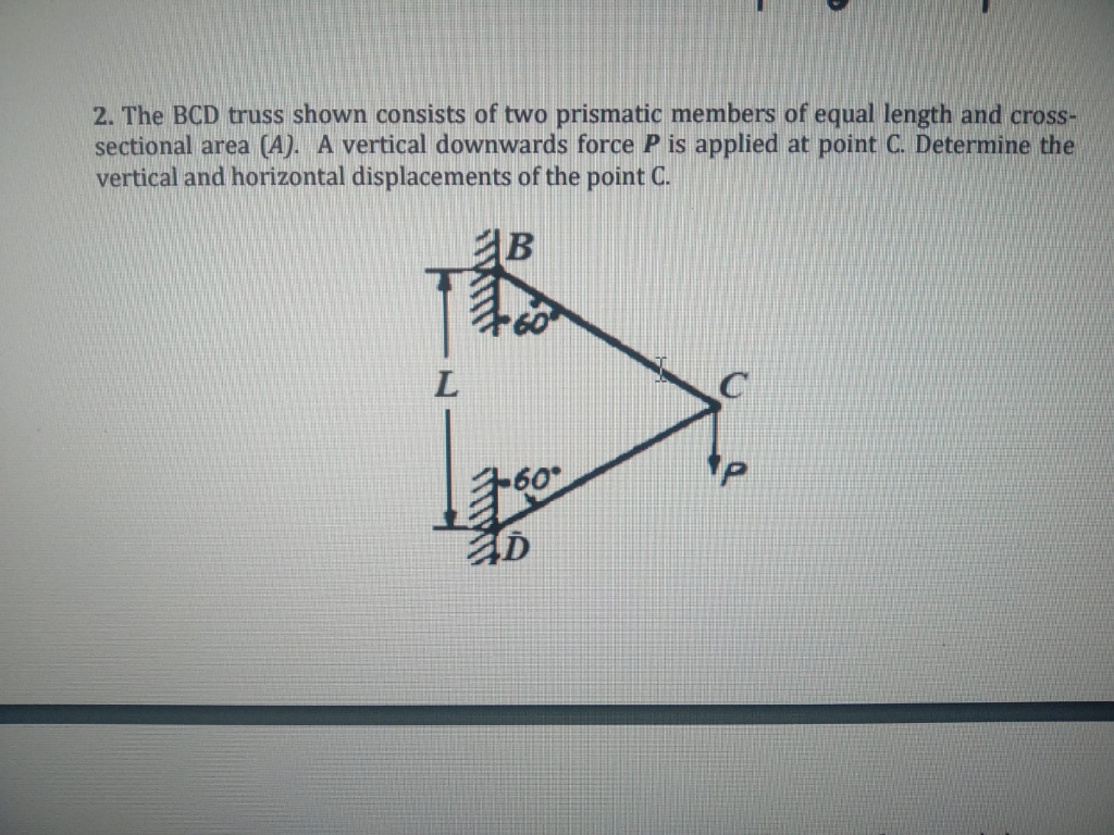 Solved 2. The BCD truss shown consists of two prismatic | Chegg.com
