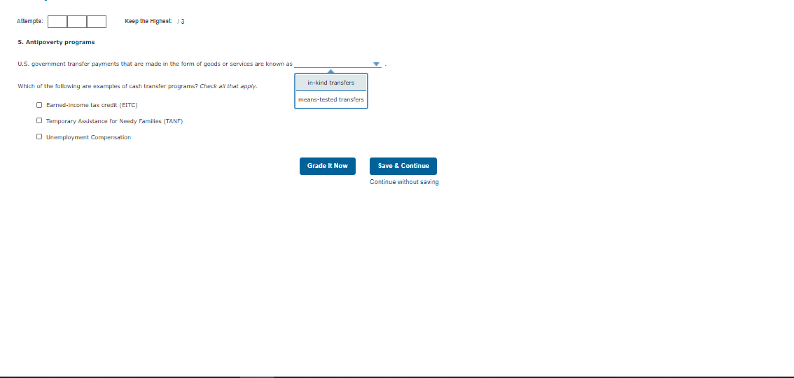 Solved Attempte Keep the Highest / 3 5. Antipoverty programs | Chegg.com