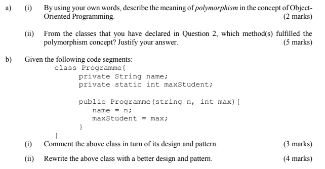 Solved a) (i) By using your own words, describe the meaning | Chegg.com