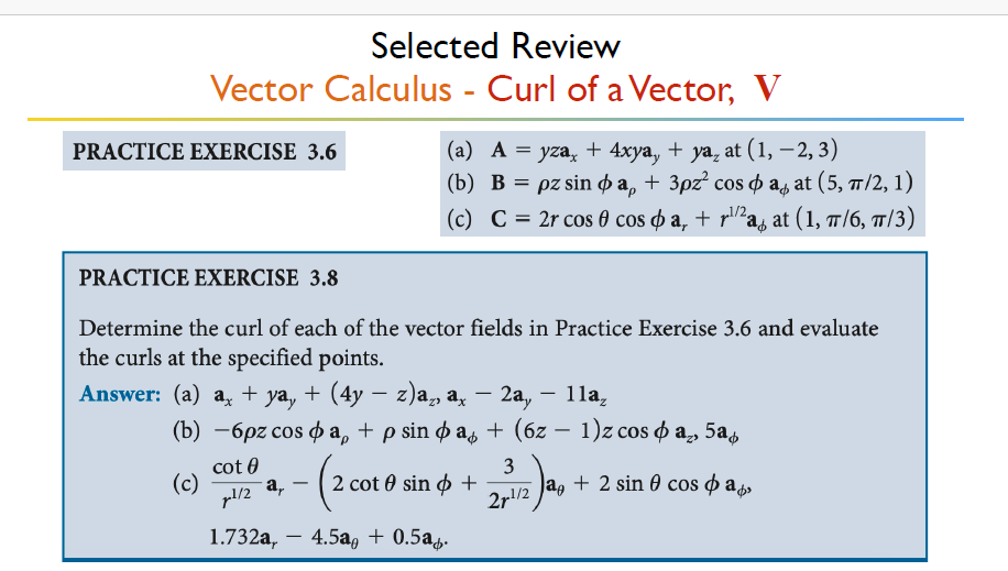 Solved Selected Review Vector Calculus - Curl of a Vector, V | Chegg.com
