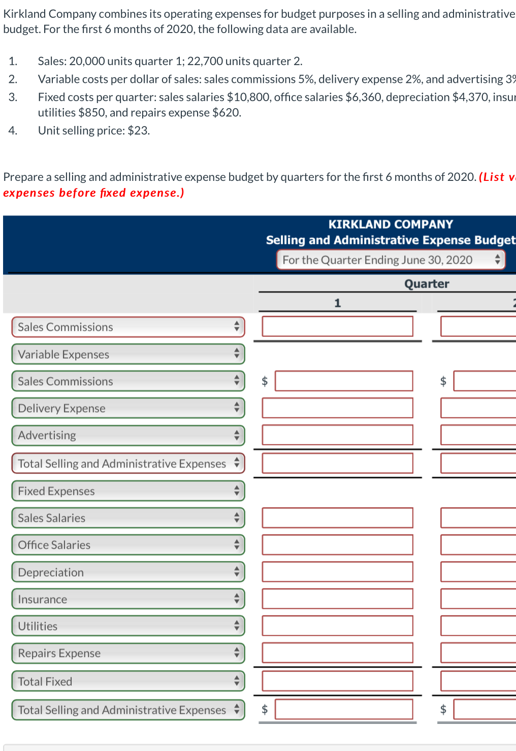 Solved Kirkland Company combines its operating expenses for | Chegg.com