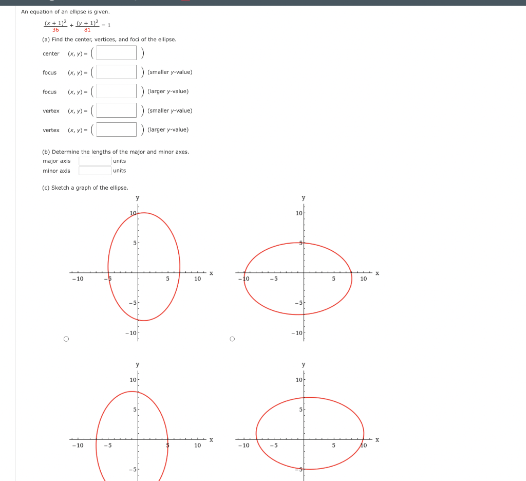 Solved An equation of an ellipse is given. | Chegg.com