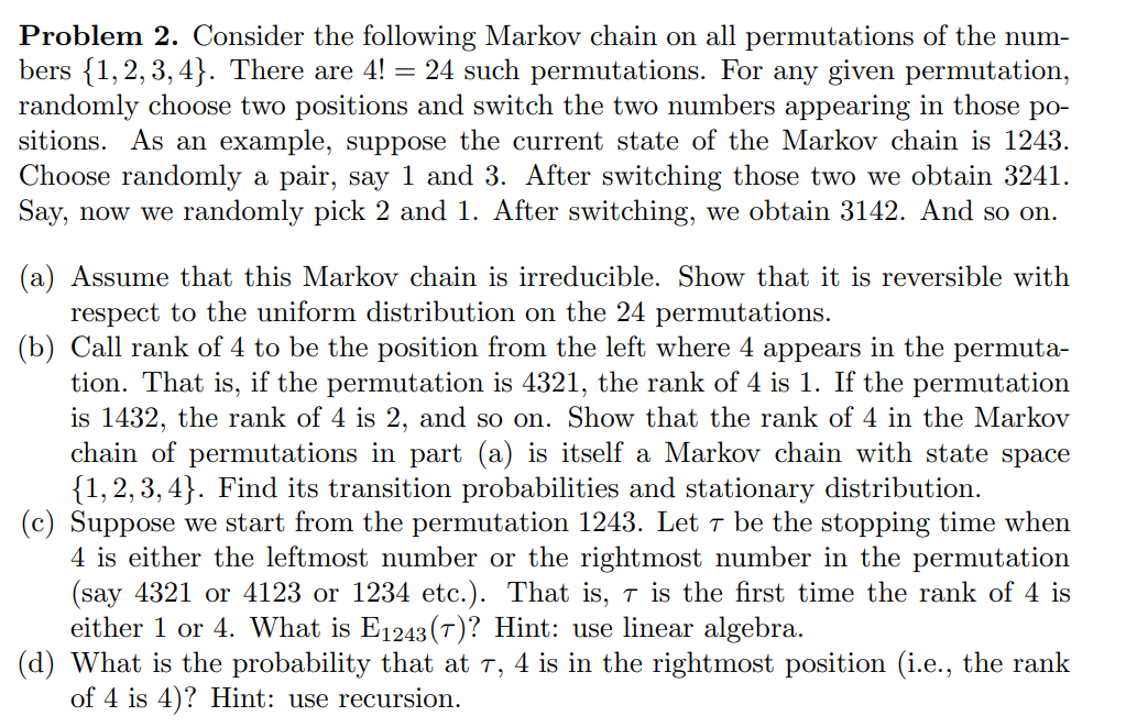 Problem 2. Consider the following Markov chain on all | Chegg.com