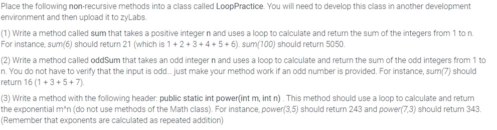 Solved Place the following non-recursive methods into a | Chegg.com