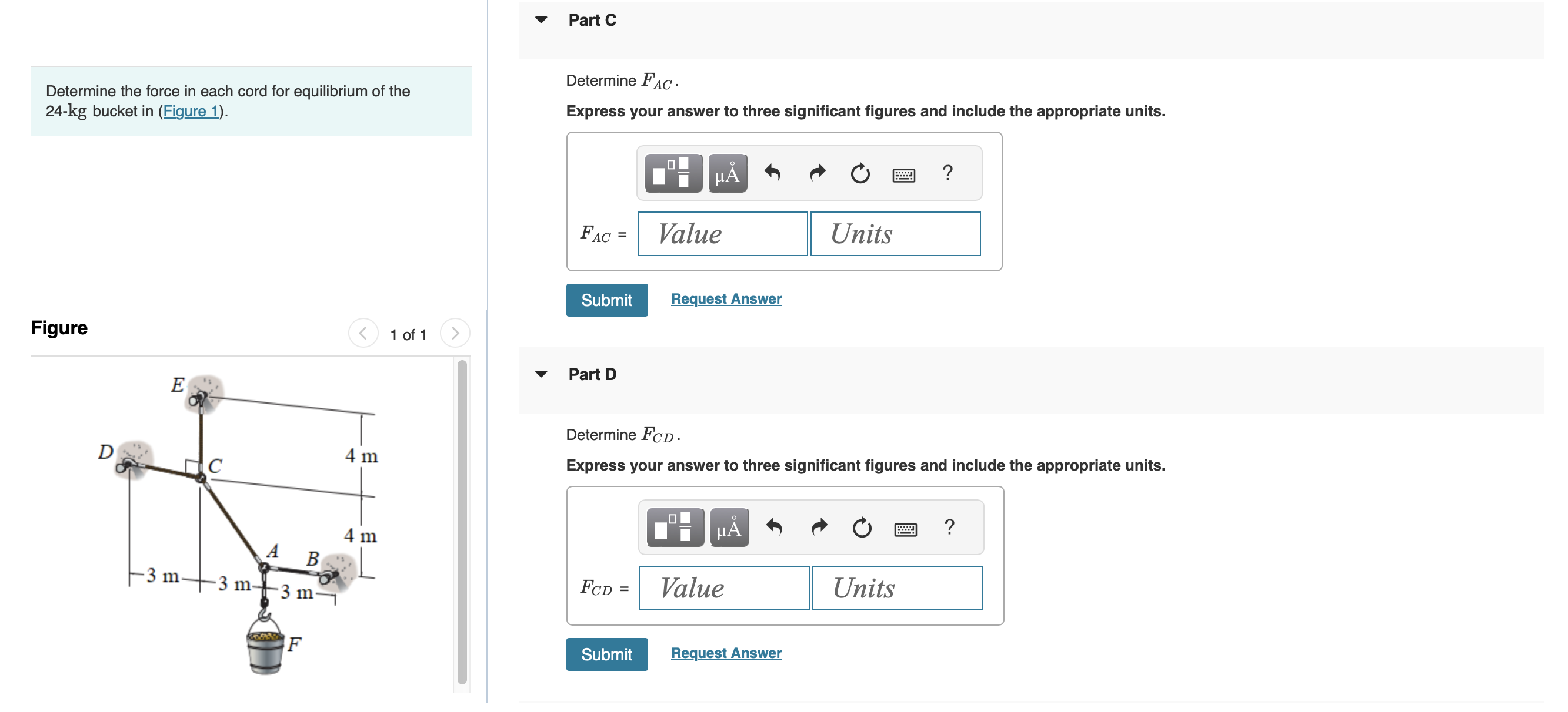 Solved Determine the force in each cord for equilibrium of | Chegg.com