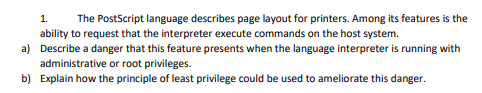 Solved 1. The PostScript language describes page layout for | Chegg.com