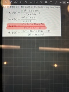 Solved 12.44 Find f(t) for each of the following functions | Chegg.com