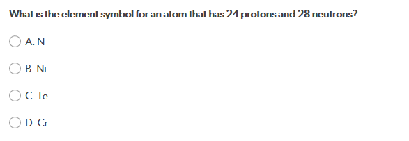 Solved What is the element symbol for an atom that has 24 | Chegg.com