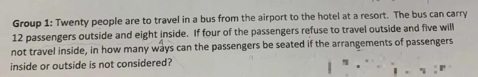 Solved Group 1: Twenty people are to travel in a bus from | Chegg.com