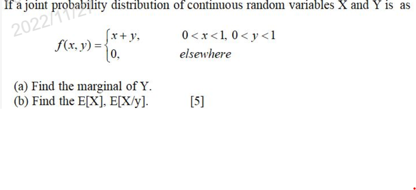 Solved If a joint probability distribution of continuous | Chegg.com