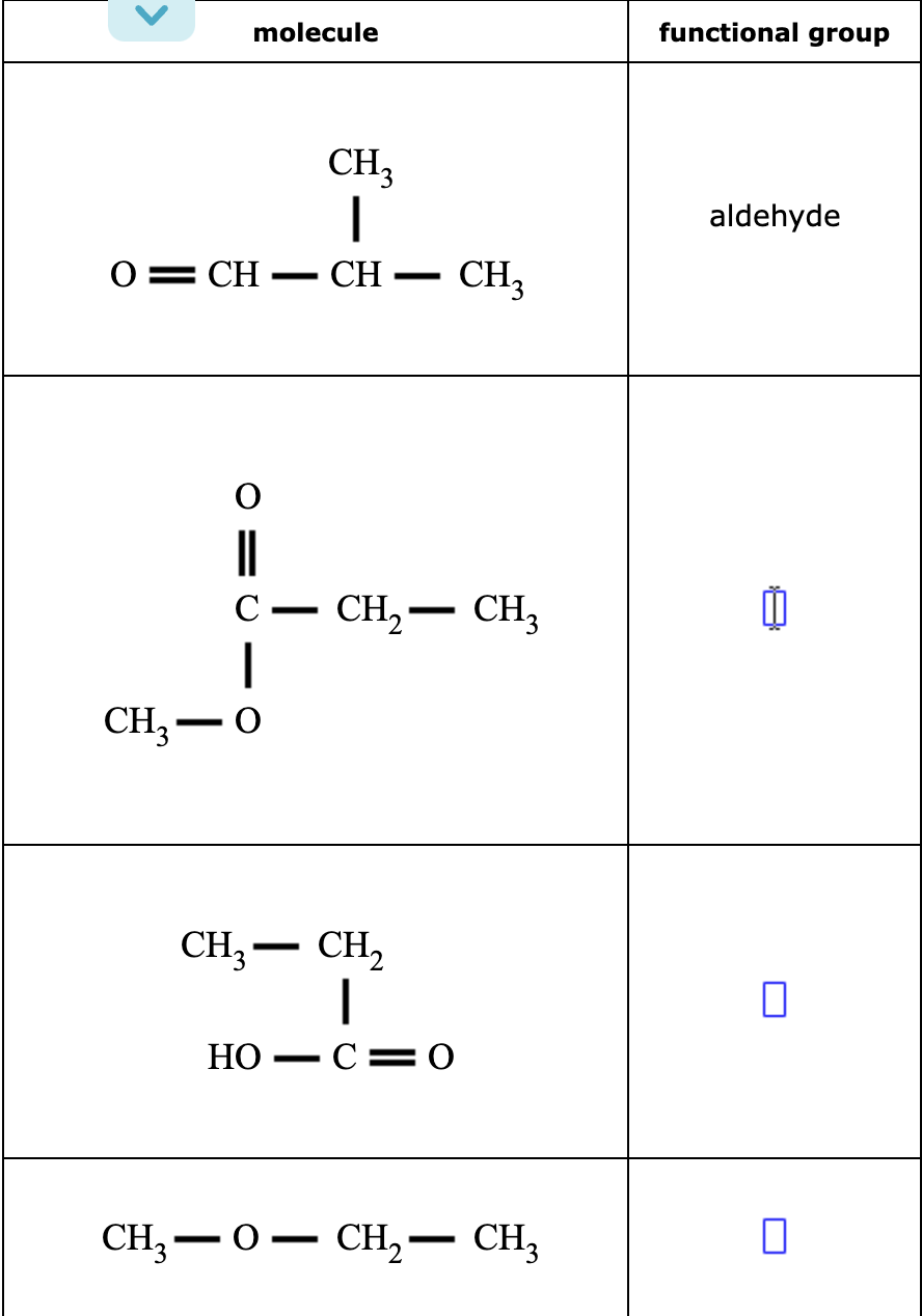 Solved molecule functional group CH; aldehyde I 0= CH – CH | Chegg.com