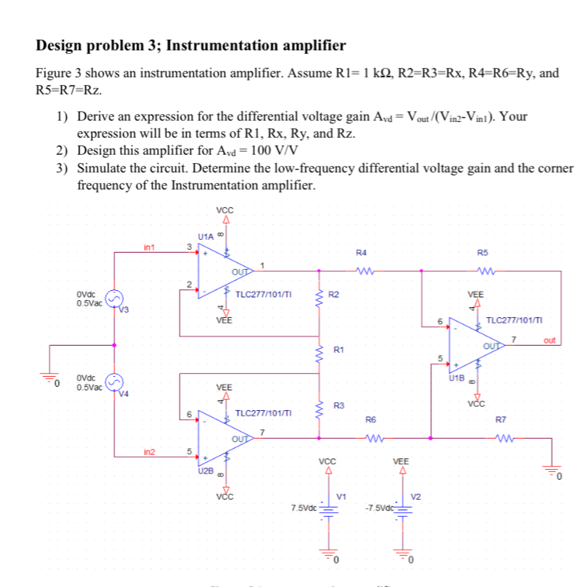 Solved Design problem 3; Instrumentation amplifier Figure 3 | Chegg.com