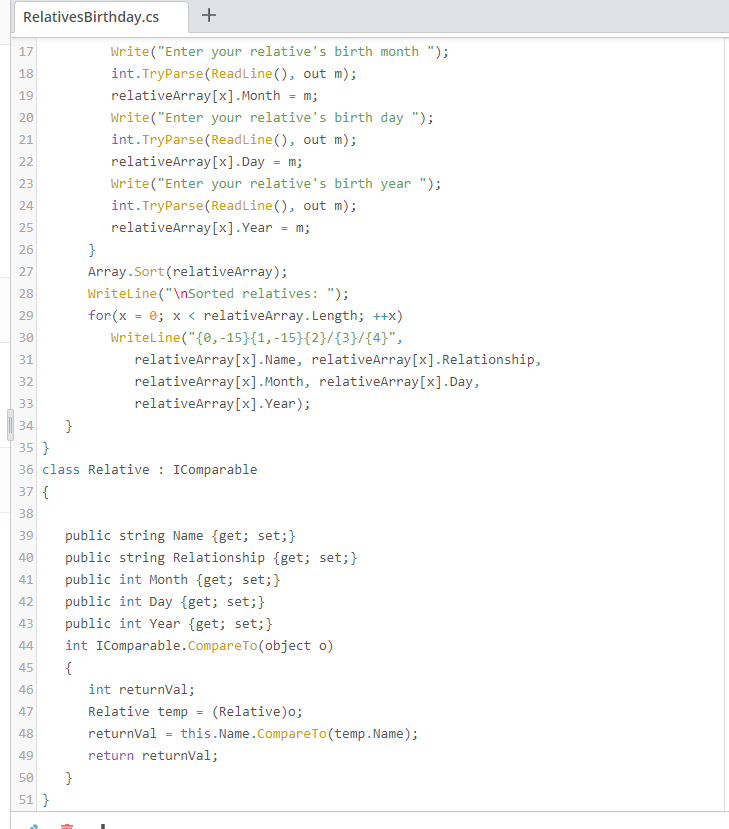 Solved Instructions Relatives Birthday.cs + Create a | Chegg.com