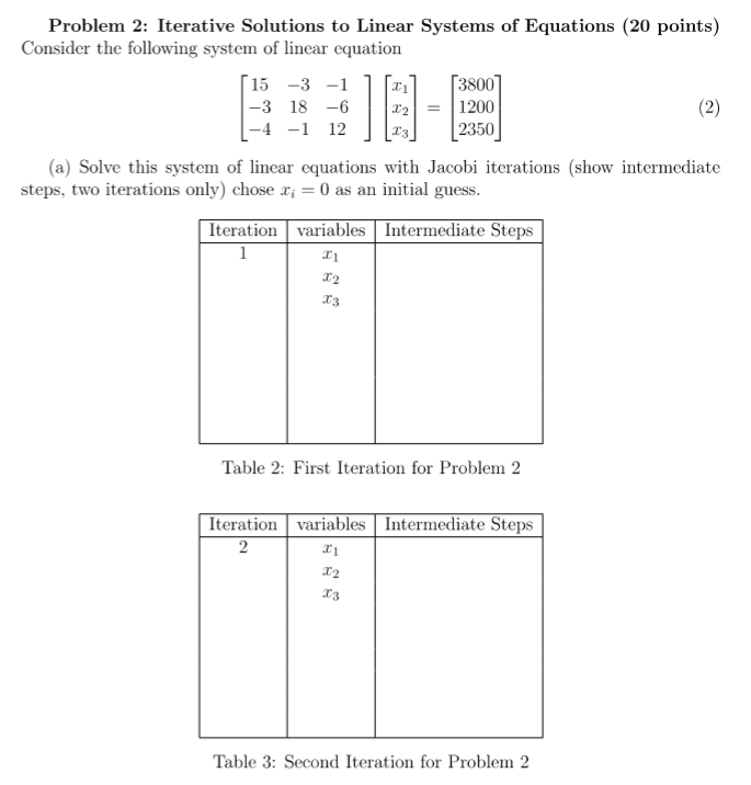 Solved Problem 2: Iterative Solutions to Linear Systems of | Chegg.com