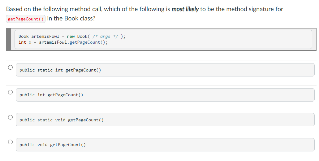 Solved Based on the following method call, which of the | Chegg.com