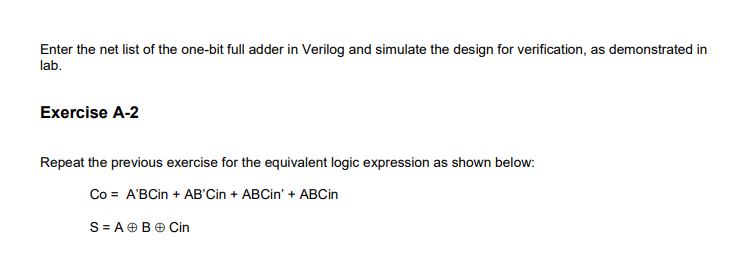 Solved Enter the net list of the one-bit full adder in | Chegg.com