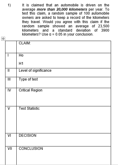 Solved 1) It is claimed that an automobile is driven on the | Chegg.com