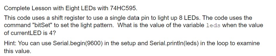 Solved Complete Lesson with Eight LEDs with 74HC595. This | Chegg.com