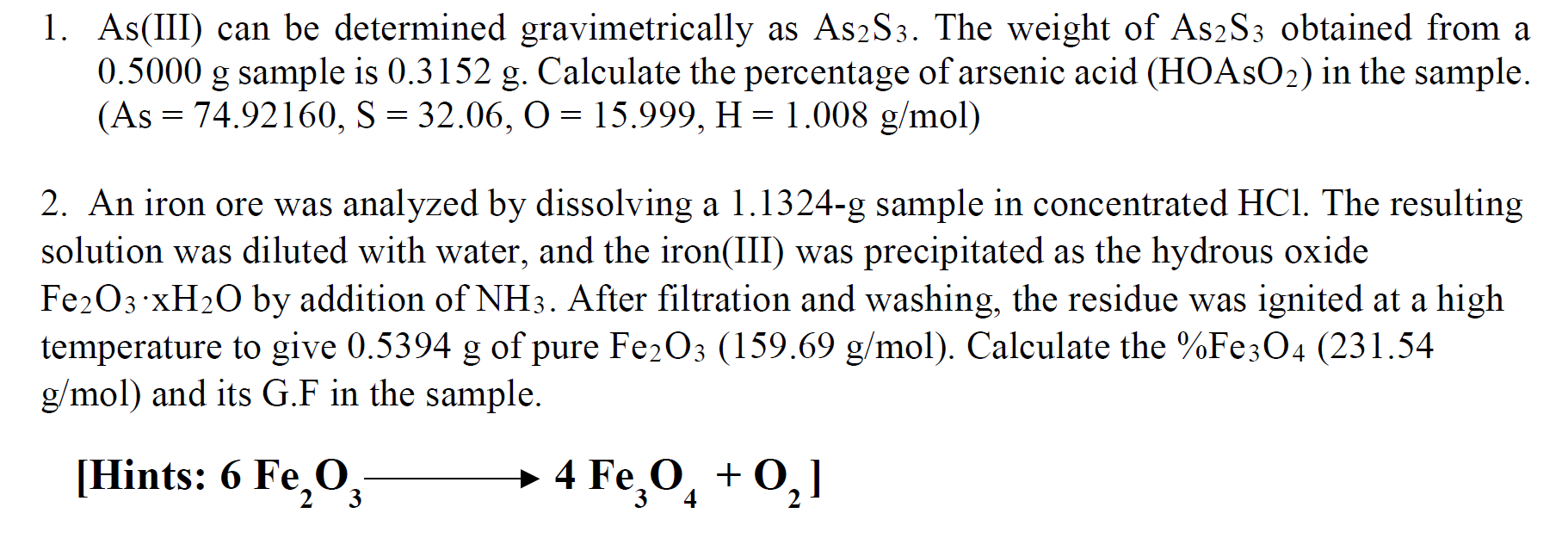 Solved 1. As(III) can be determined gravimetrically as | Chegg.com