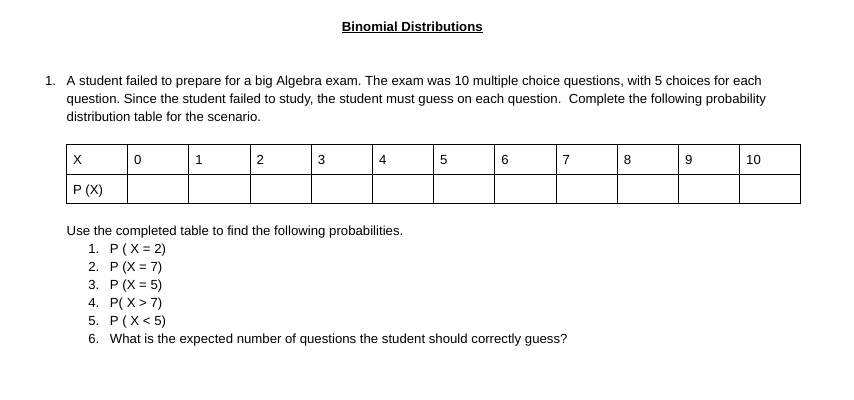 Solved Binomial DistributionsA student failed to prepare for | Chegg.com