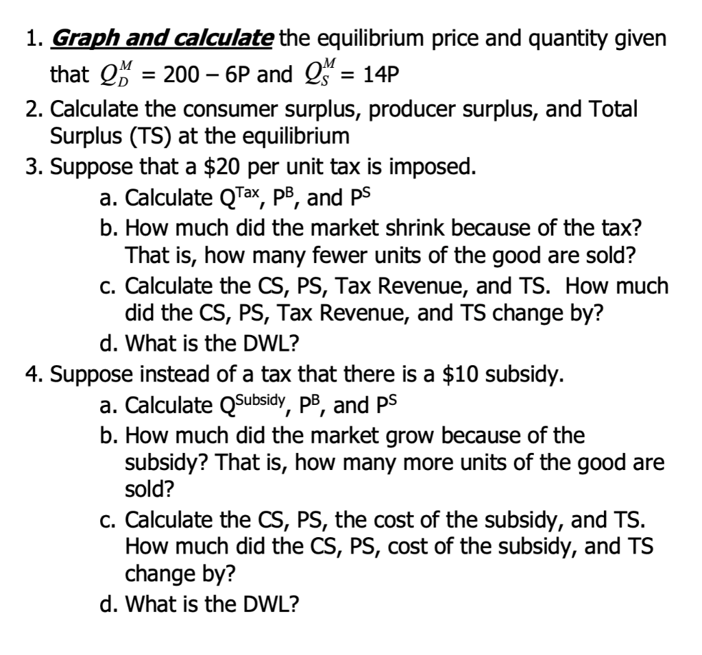 Solved 1. Graph and calculate the equilibrium price and | Chegg.com