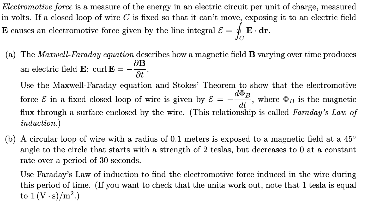 Solved Electromotive force is a measure of the energy in an | Chegg.com