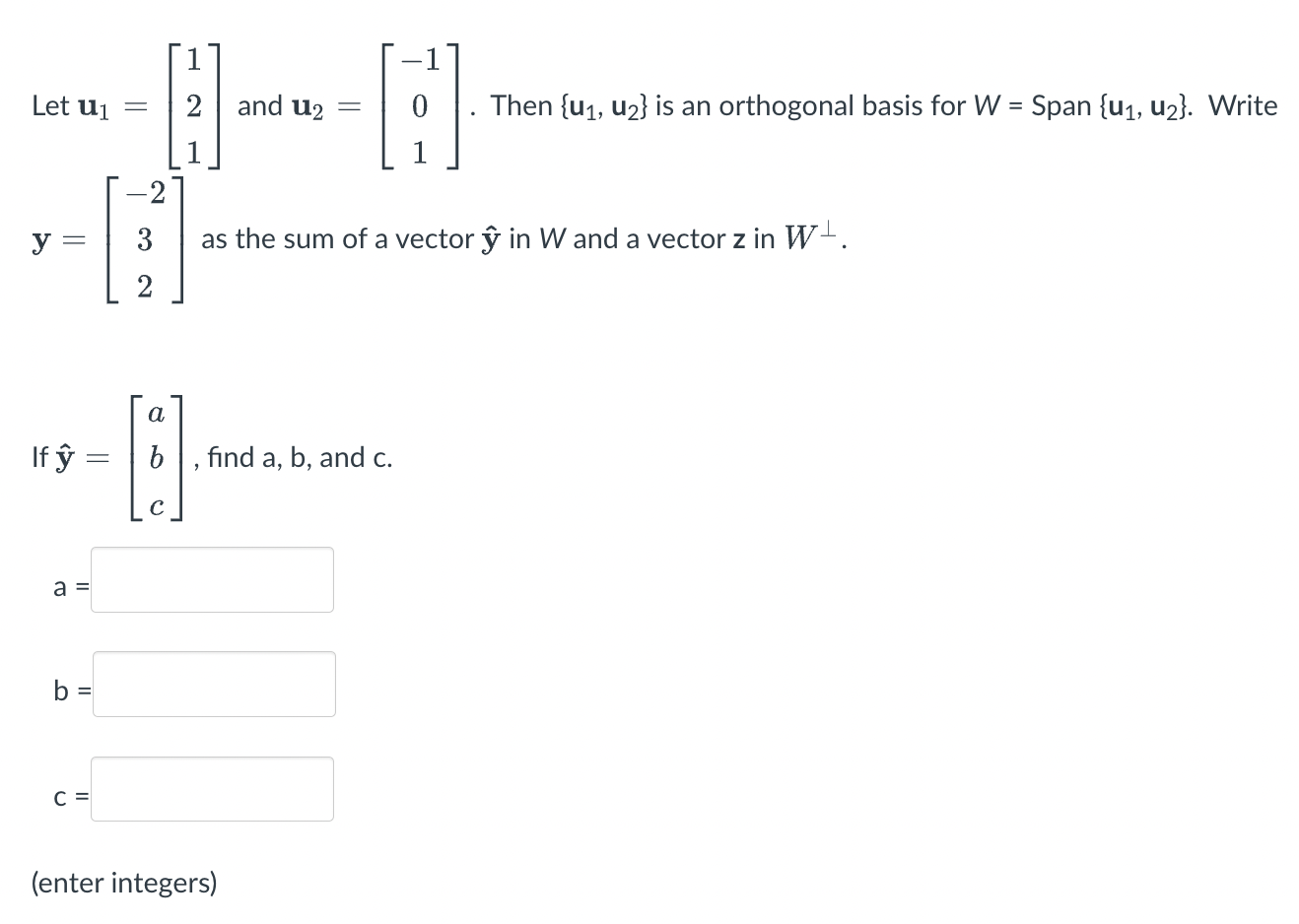Solved Let u1=⎣⎡121⎦⎤ and u2=⎣⎡−101⎦⎤. Then {u1,u2} is an | Chegg.com