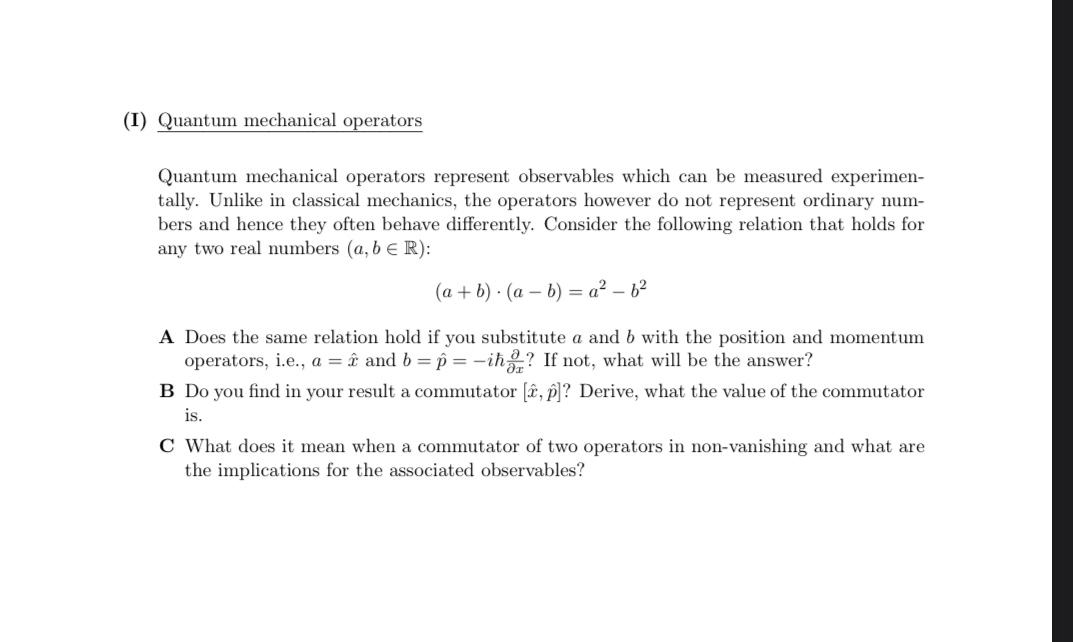 Solved (I) Quantum mechanical operators Quantum mechanical | Chegg.com