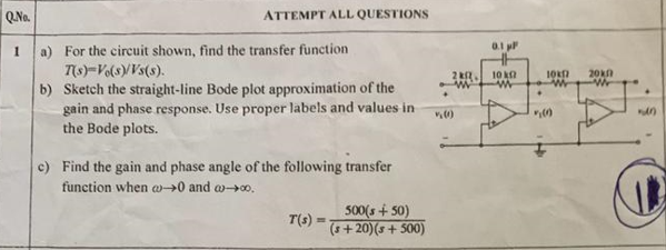 Solved a) For the circuit shown, find the transfer function | Chegg.com