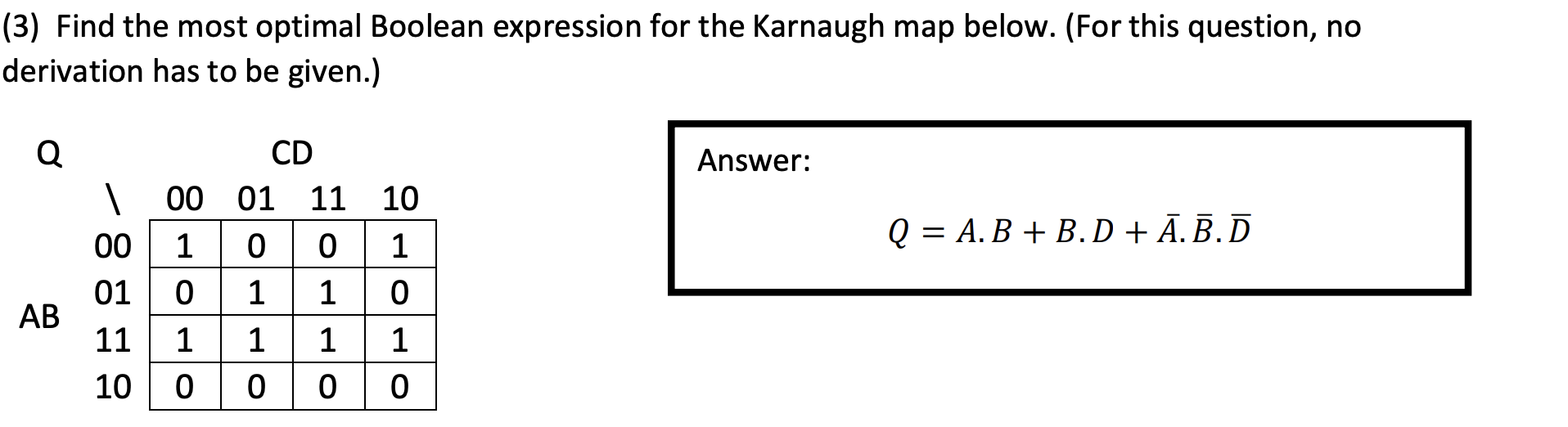 Solved 3) Find the most optimal Boolean expression for the | Chegg.com