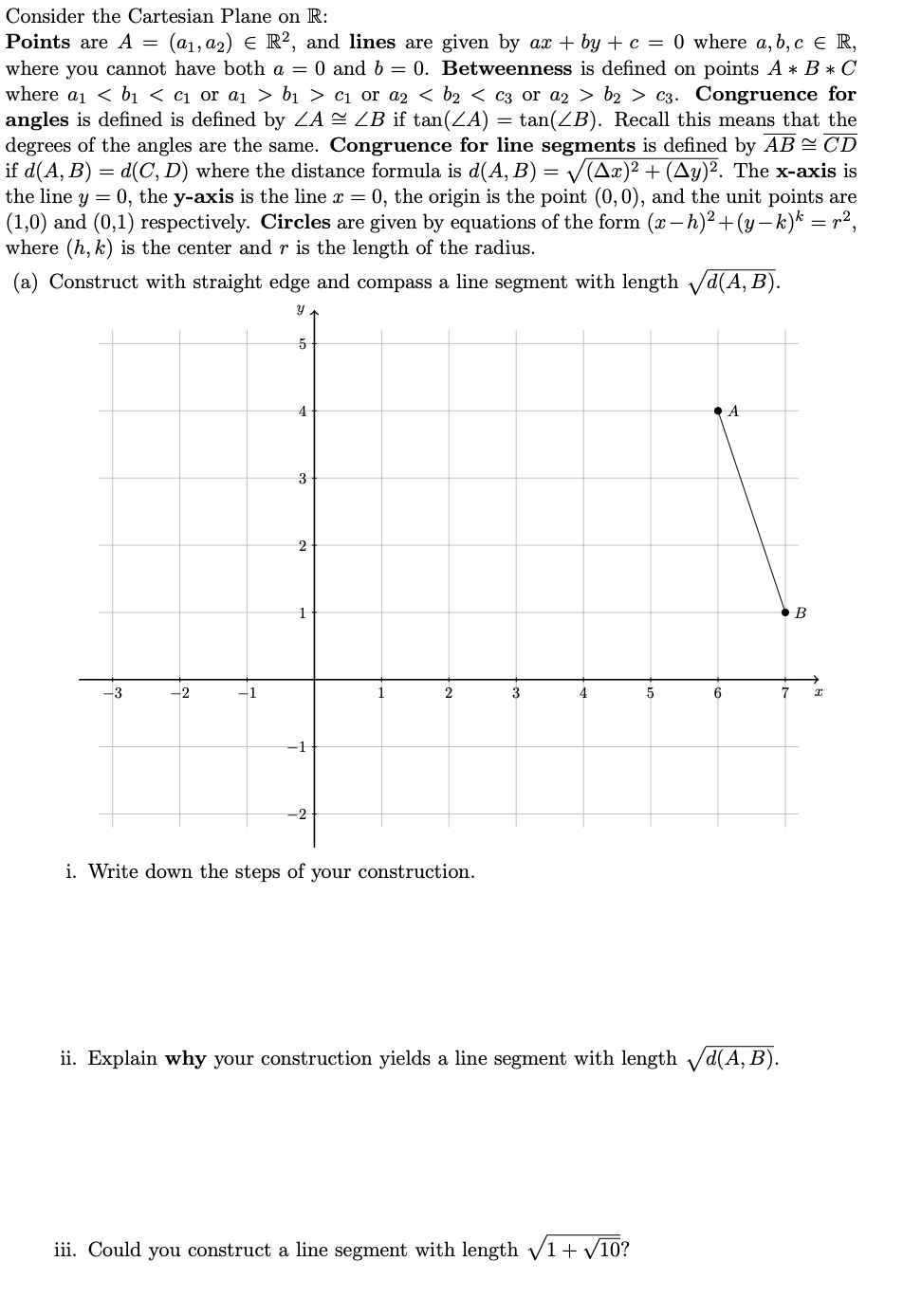 Solved Consider the Cartesian Plane on R: Points are A = | Chegg.com