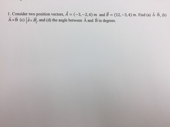 Solved l. Consider two position vectors, (-3,-2, 6)In and B | Chegg.com