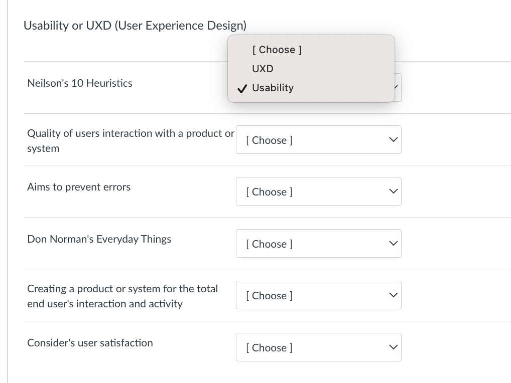 Solved Usability or UXD (User Experience Design) Neilson's | Chegg.com