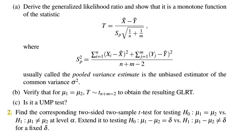 Exercise 4.12 (two-sample t-tests) Consider two | Chegg.com