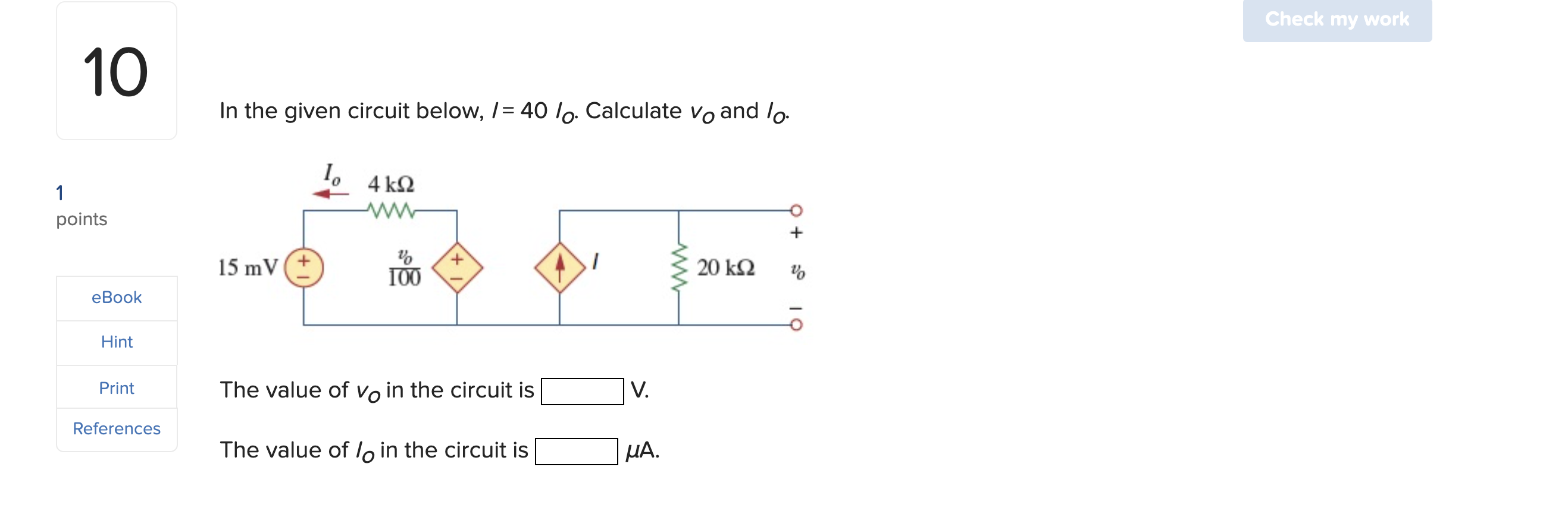 Solved In the given circuit below, I=40IO. Calculate vO and | Chegg.com