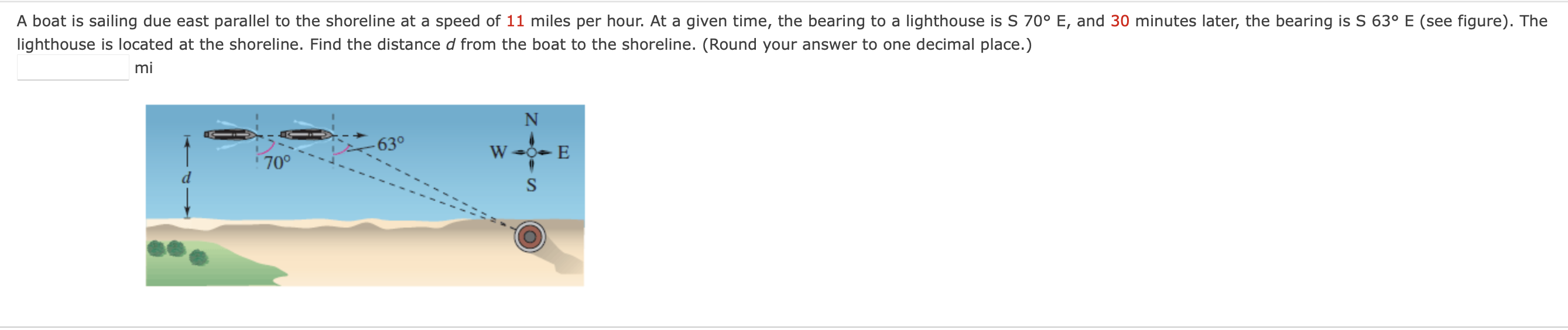 Solved A boat is sailing due east parallel to the shoreline | Chegg.com