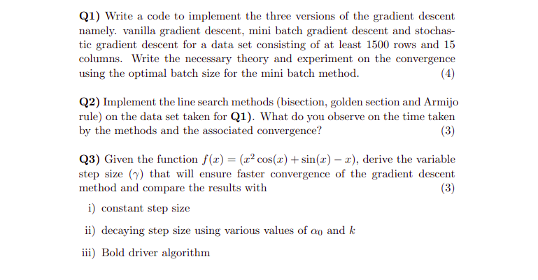 Solved Q1) Write a code to implement the three versions of | Chegg.com