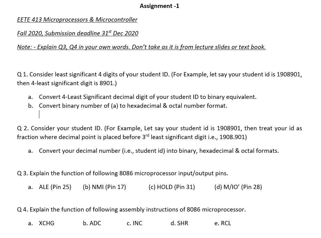 Solved Assignment -1 EETE 413 Microprocessors & | Chegg.com