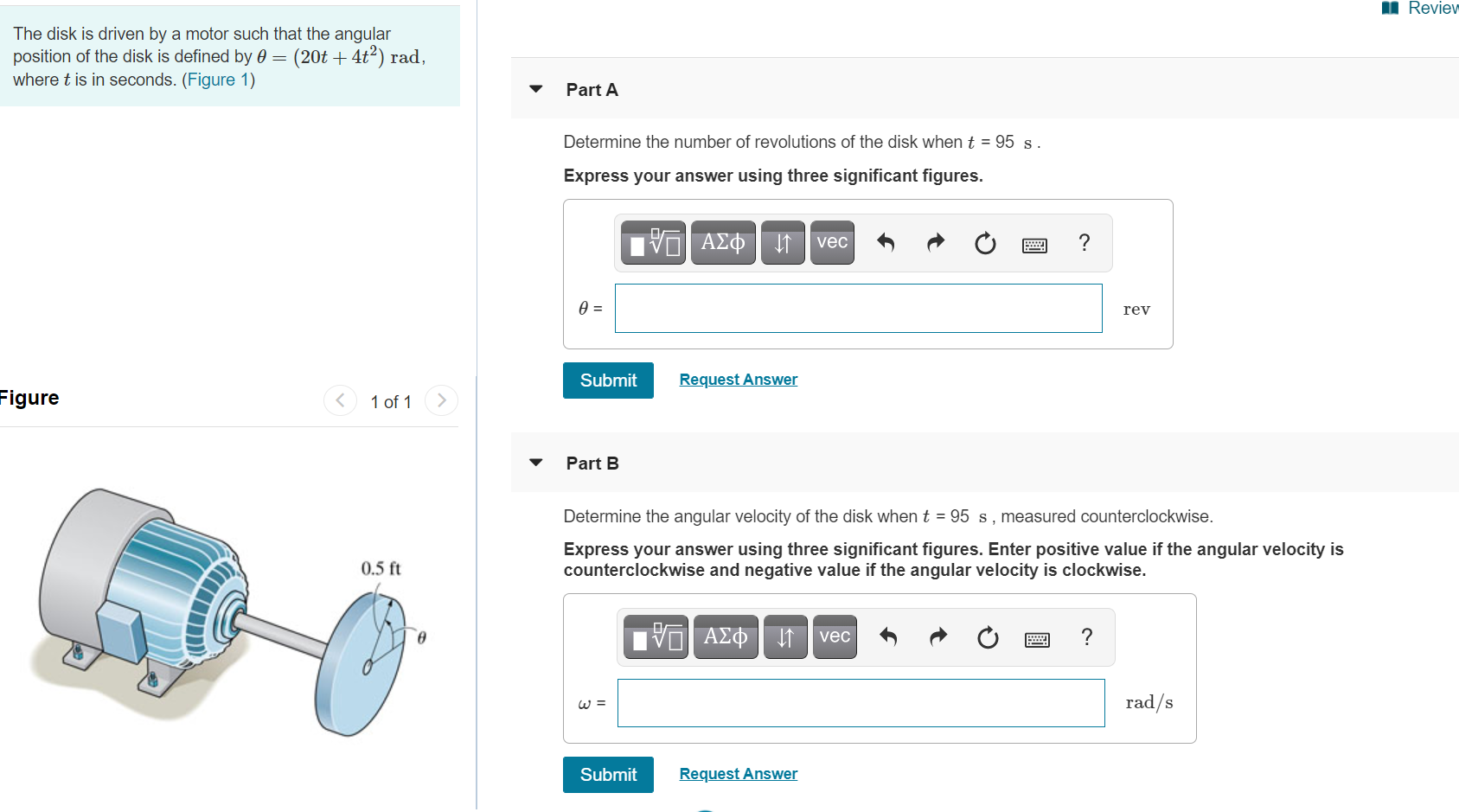 Solved Reviev The disk is driven by a motor such that the | Chegg.com