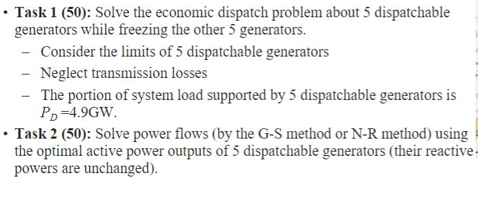 Solved - Task 1 (50): Solve the economic dispatch problem | Chegg.com